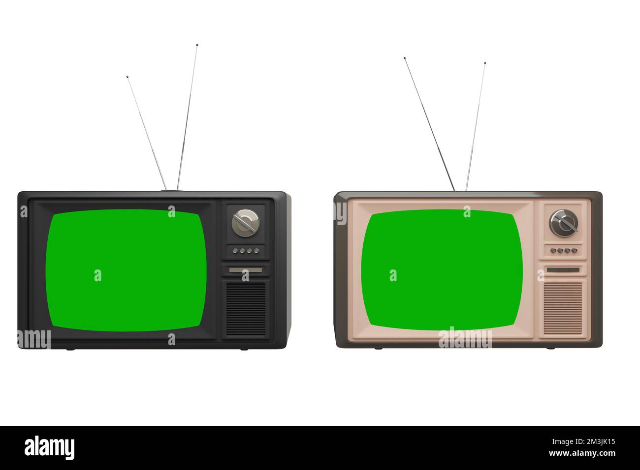 Vintage television sets with chromakey screens in isolated background ...