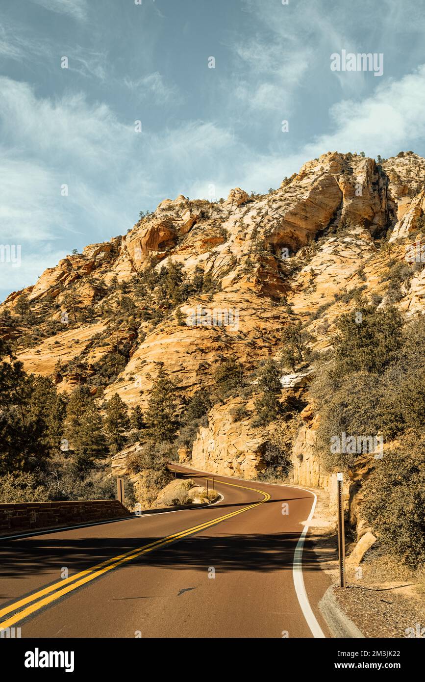 Road leading into the Zion national park usa with nice colors and blue ...