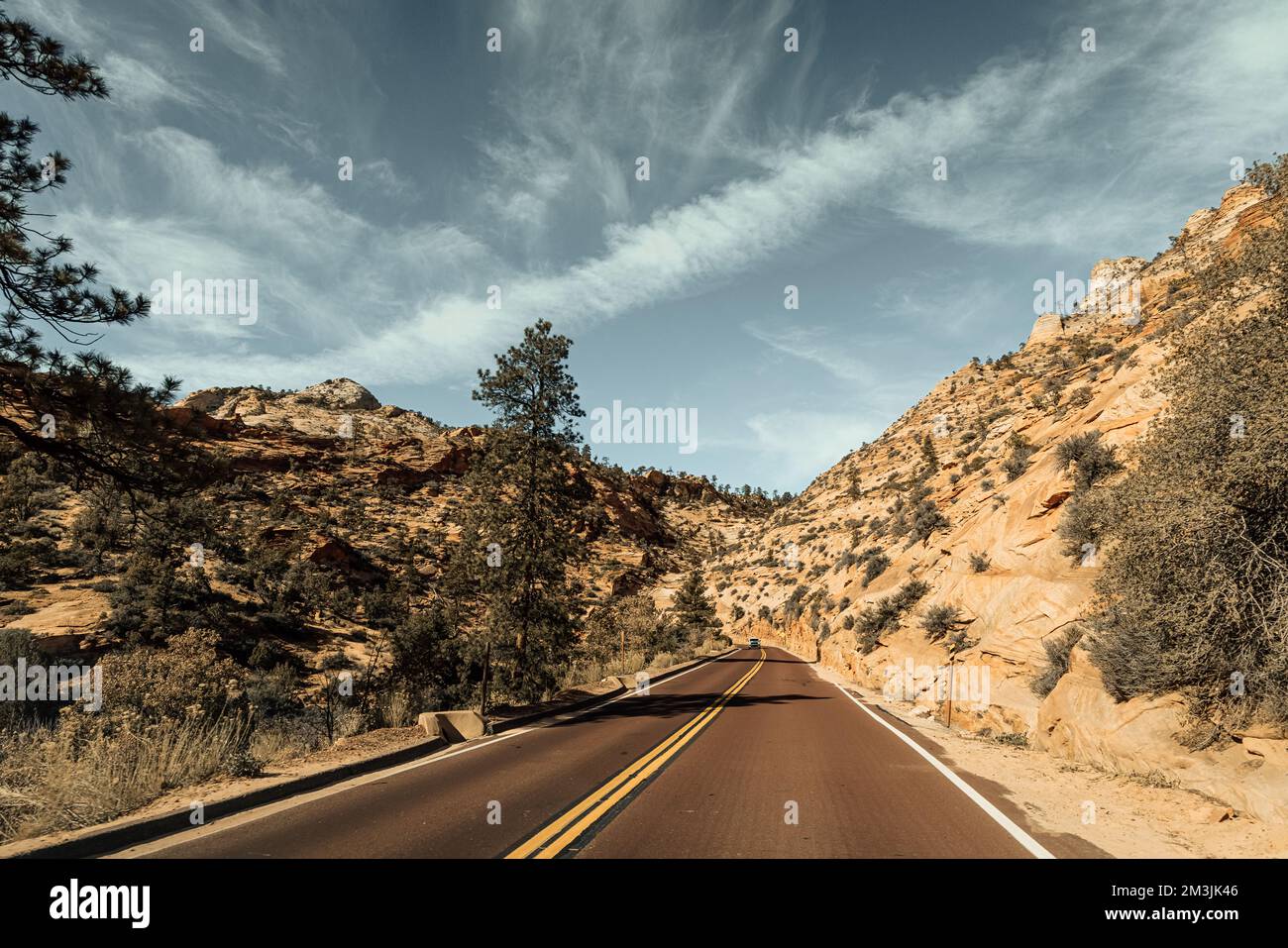 road leading into the Zion national park usa with nice colors and blue ...