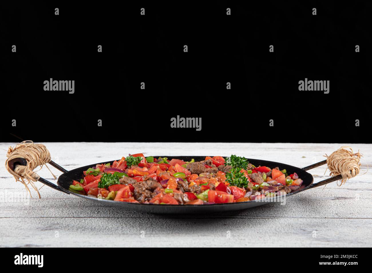 Turkish Food Et Kavurma. Meat Saute Turkish Et sote on black ground ...