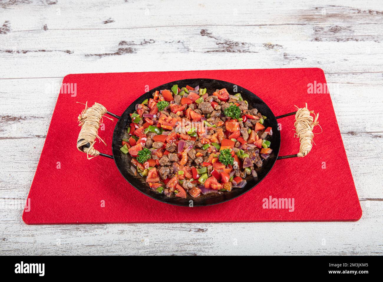 Turkish Food Et Kavurma. Meat Saute Turkish Et sote on black ground ...