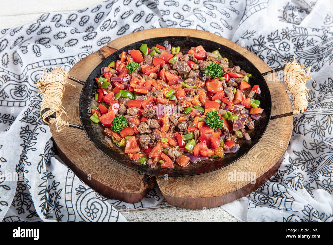 Turkish Food Et Kavurma. Meat Saute Turkish Et sote on black ground ...
