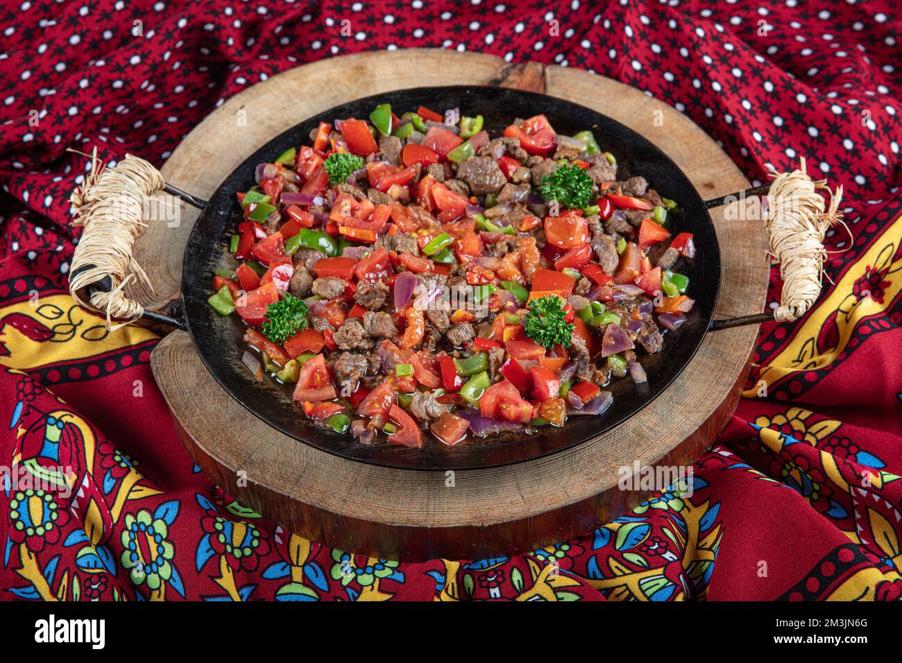 Turkish Food Et Kavurma. Meat Saute Turkish Et sote on black ground ...
