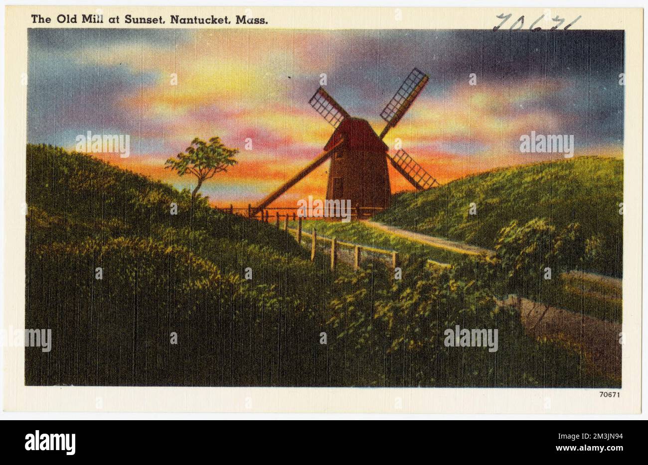 The Old Mill at Sunset, Nantucket, Mass. , Windmills, Tichnor Brothers ...