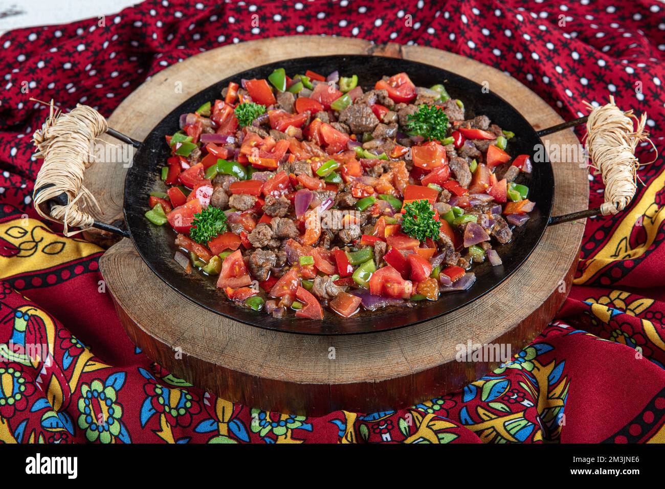 Turkish Food Et Kavurma. Meat Saute Turkish Et sote on black ground ...