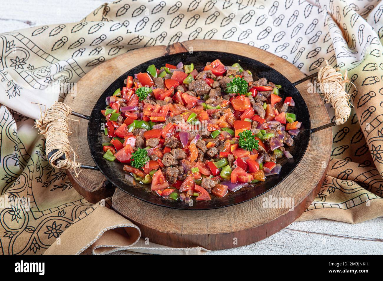 Turkish Food Et Kavurma. Meat Saute Turkish Et sote on black ground ...