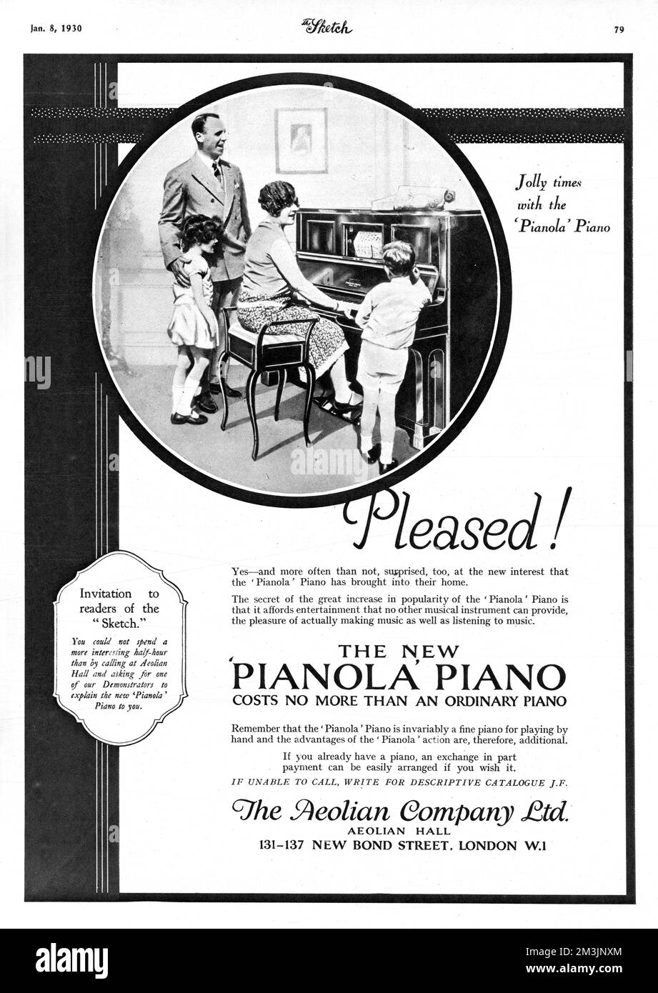 Advert for The new Pianola Piano 1930 Stock Photo - Alamy