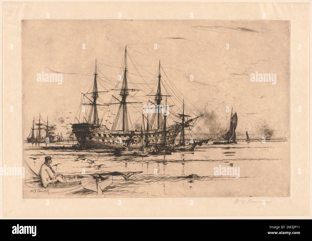The Old Revenge. (Large plate) , Ships, Bodies of water. Sir David ...