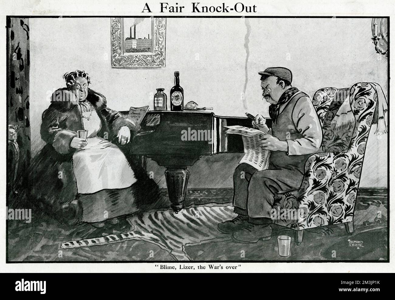 A middle aged couple sitting indoors eating pickled onions and drinking ...