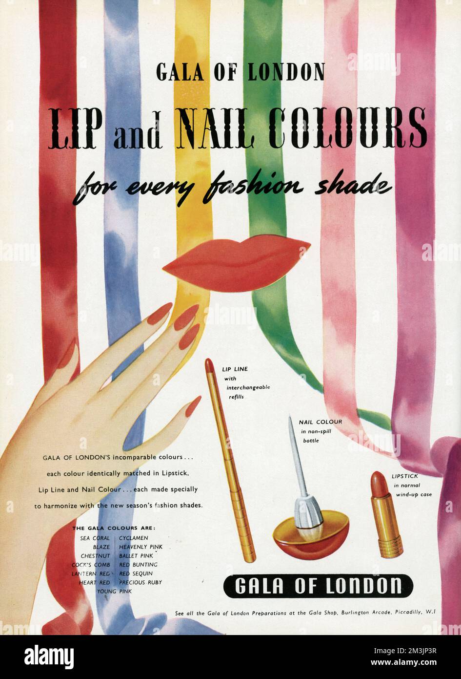 Advert for Galaof London lip and nail colours 1950 Stock Photo - Alamy