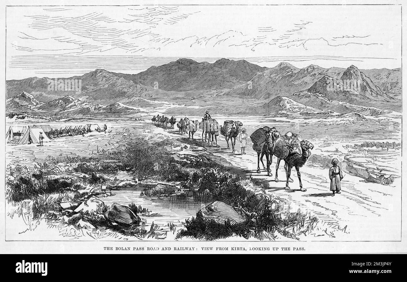 A camel caravan passes along the pass which runs from Sibi to Quetta ...