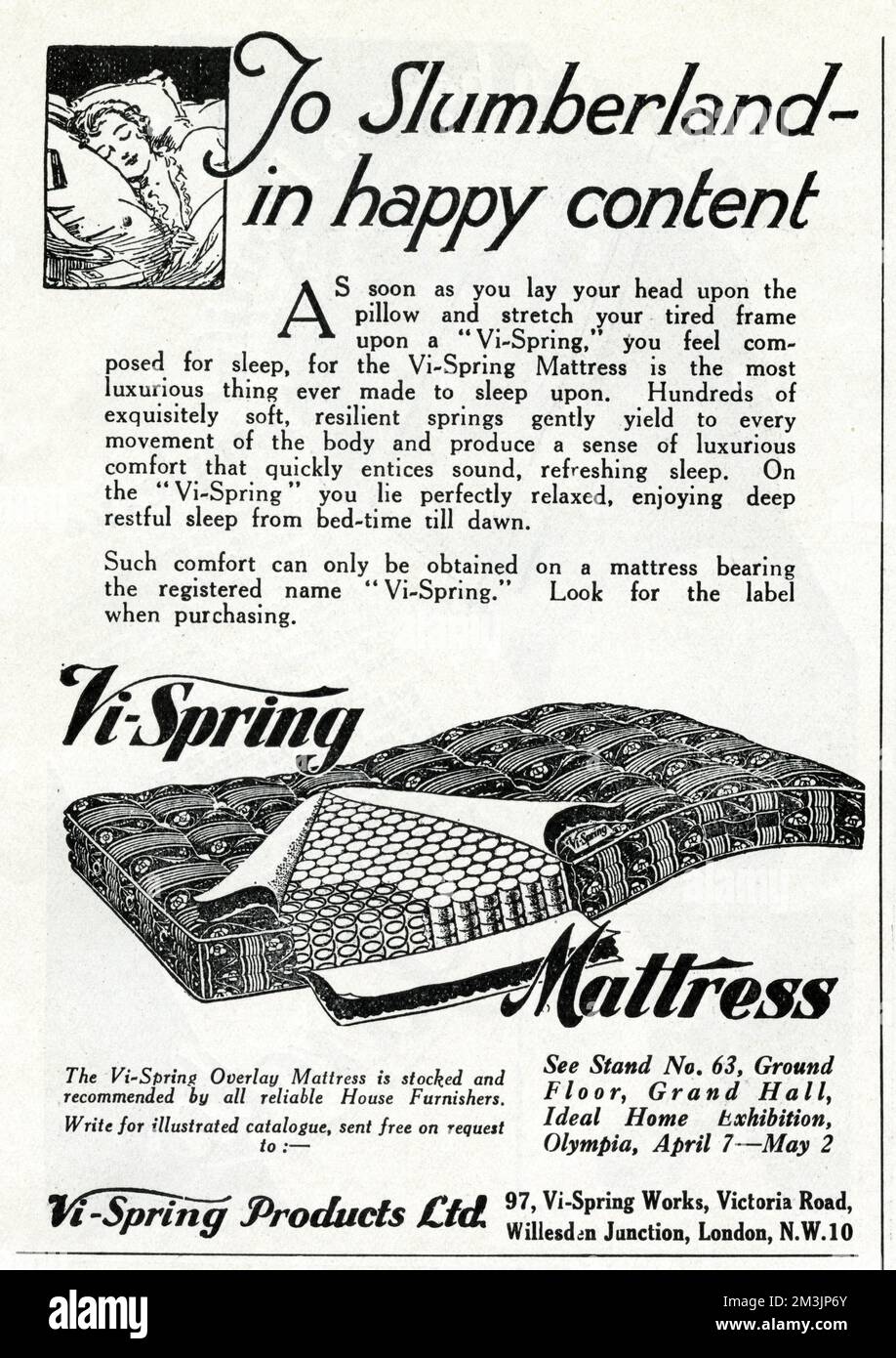 Advert for Vi-spring Mattress 1931 Stock Photo - Alamy