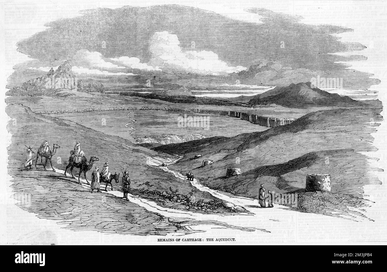 Distant view of the ruins of the massive aqueduct which brought water ...