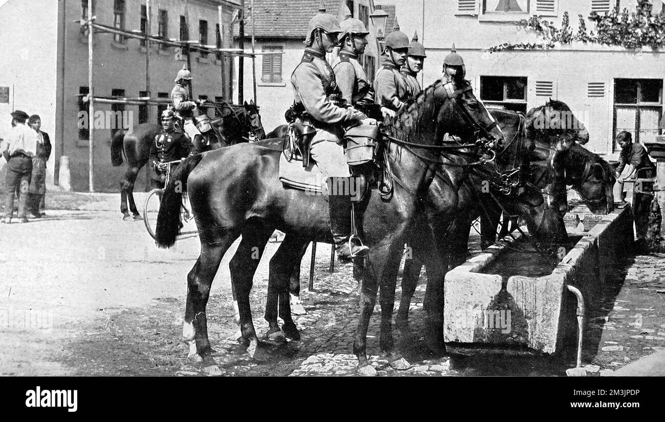 German cavalry officers in August 1914, complete with helmets, water ...