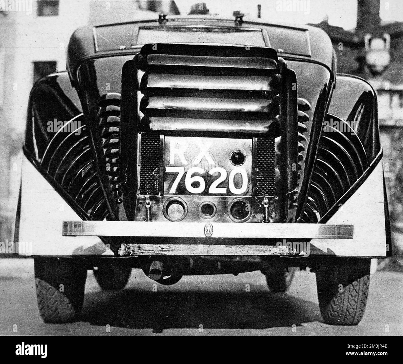The Burney Streamliner car, with engine placed at the back. The car was ...