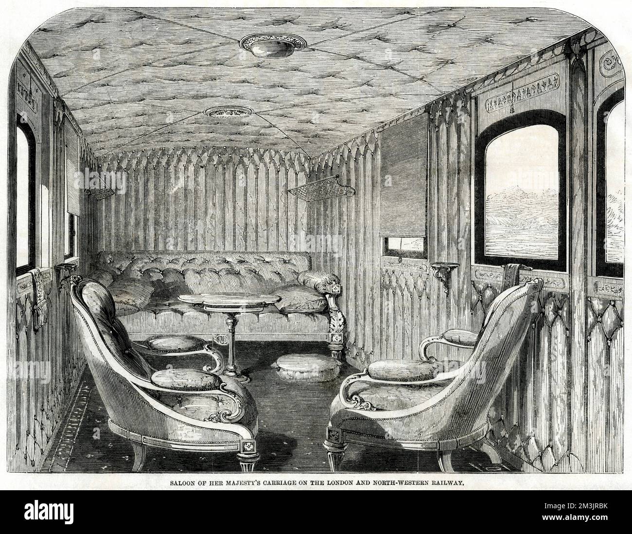 Queen Victoria's saloon in the royal carriage 1861 Stock Photo - Alamy