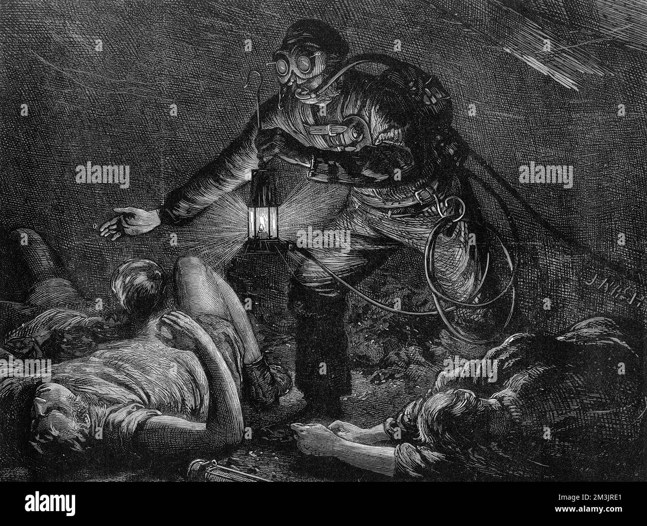 Preserving life in mines, the aerophore apparatus 1874 Stock Photo - Alamy