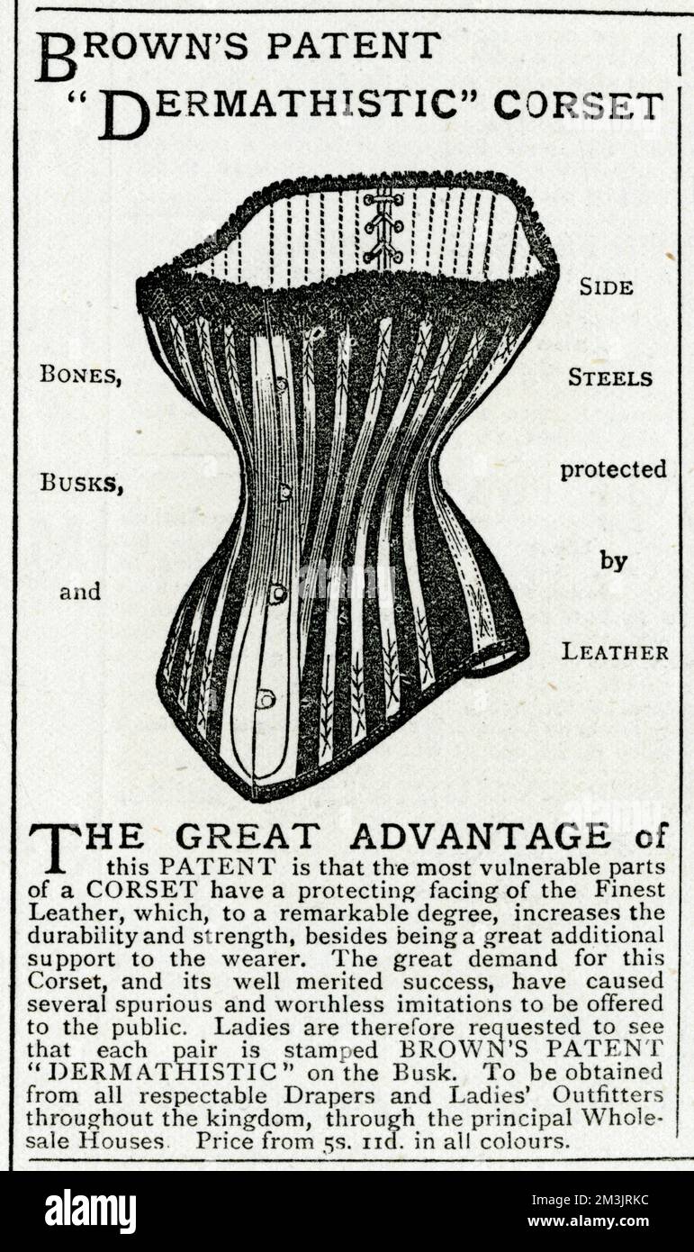 Advert in Brown's patent corset 1883 Stock Photo - Alamy