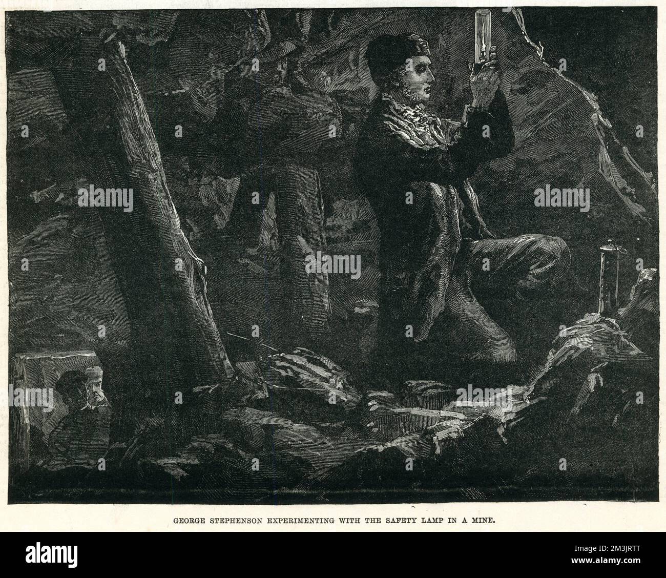 George Stephenson experimenting with the safety lamp 1881 Stock Photo ...