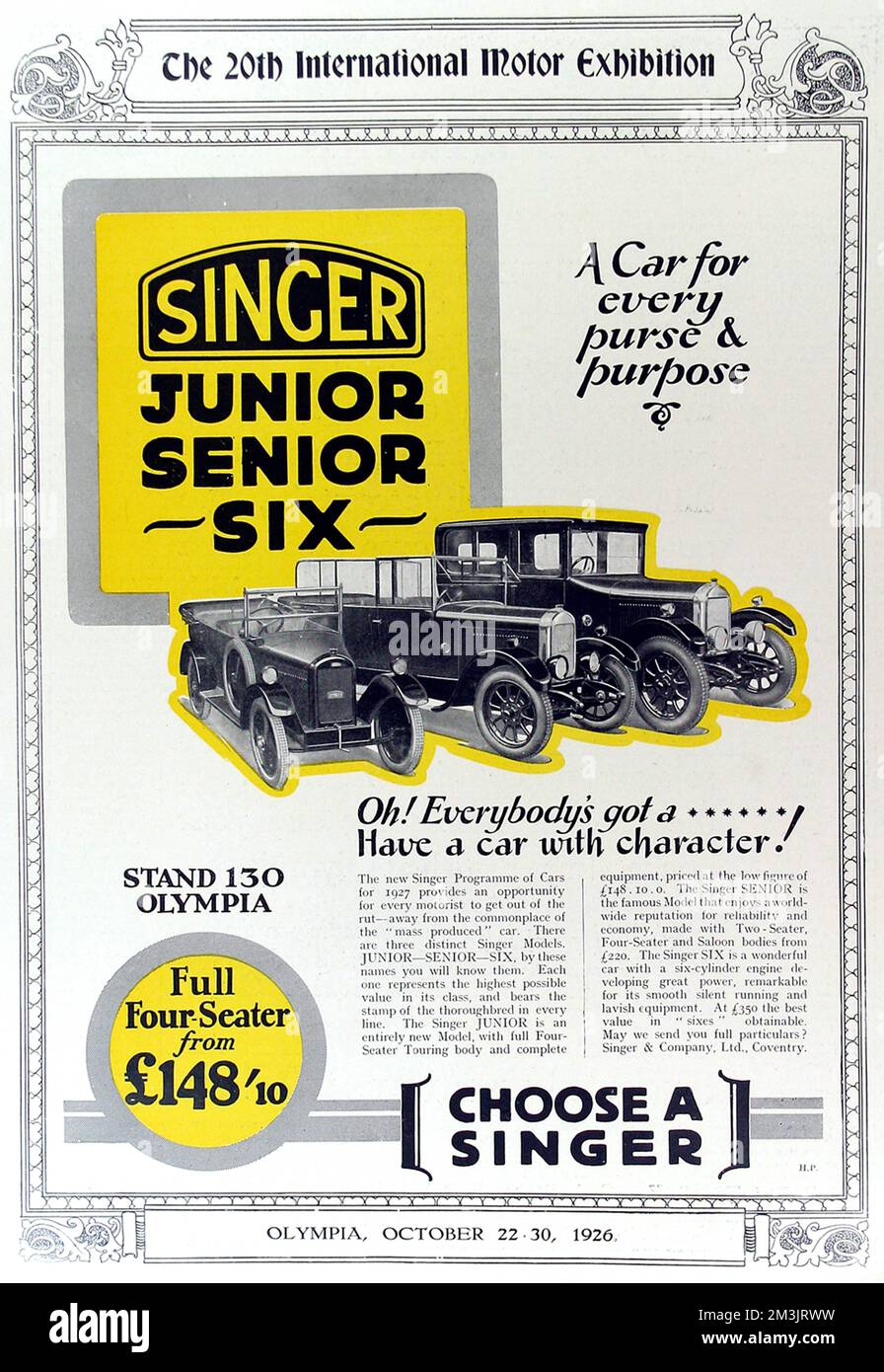 Advertisement for Singer cars Stock Photo - Alamy