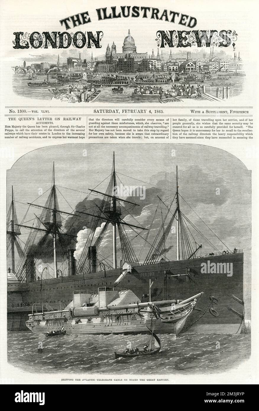 Shipping the Atlantic Telegraph onboard the Great Eastern Stock Photo ...