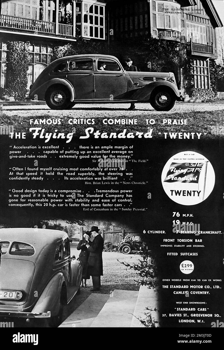 Advertisement for the Flying Standard 'Twenty' car Stock Photo - Alamy