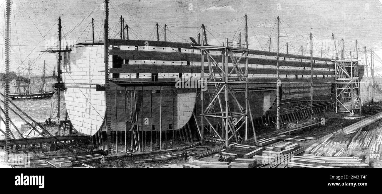 The 'Great Eastern' steam ship under construction 1857 Stock Photo - Alamy