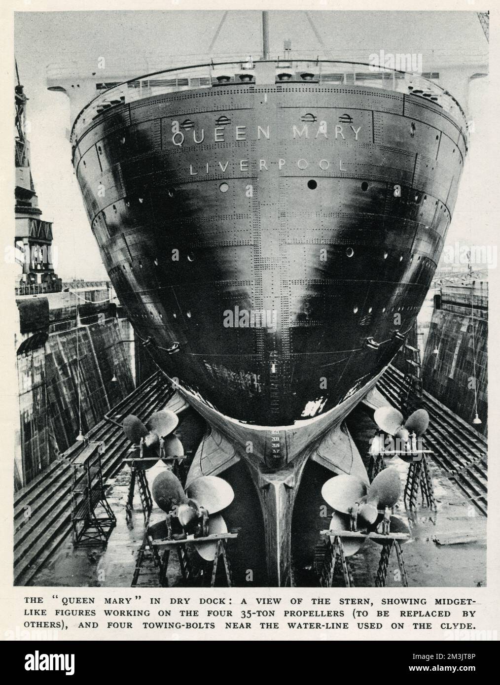 R.M.S. 'Queen Mary' in dry dock, Southampton, April 1936 Stock Photo ...