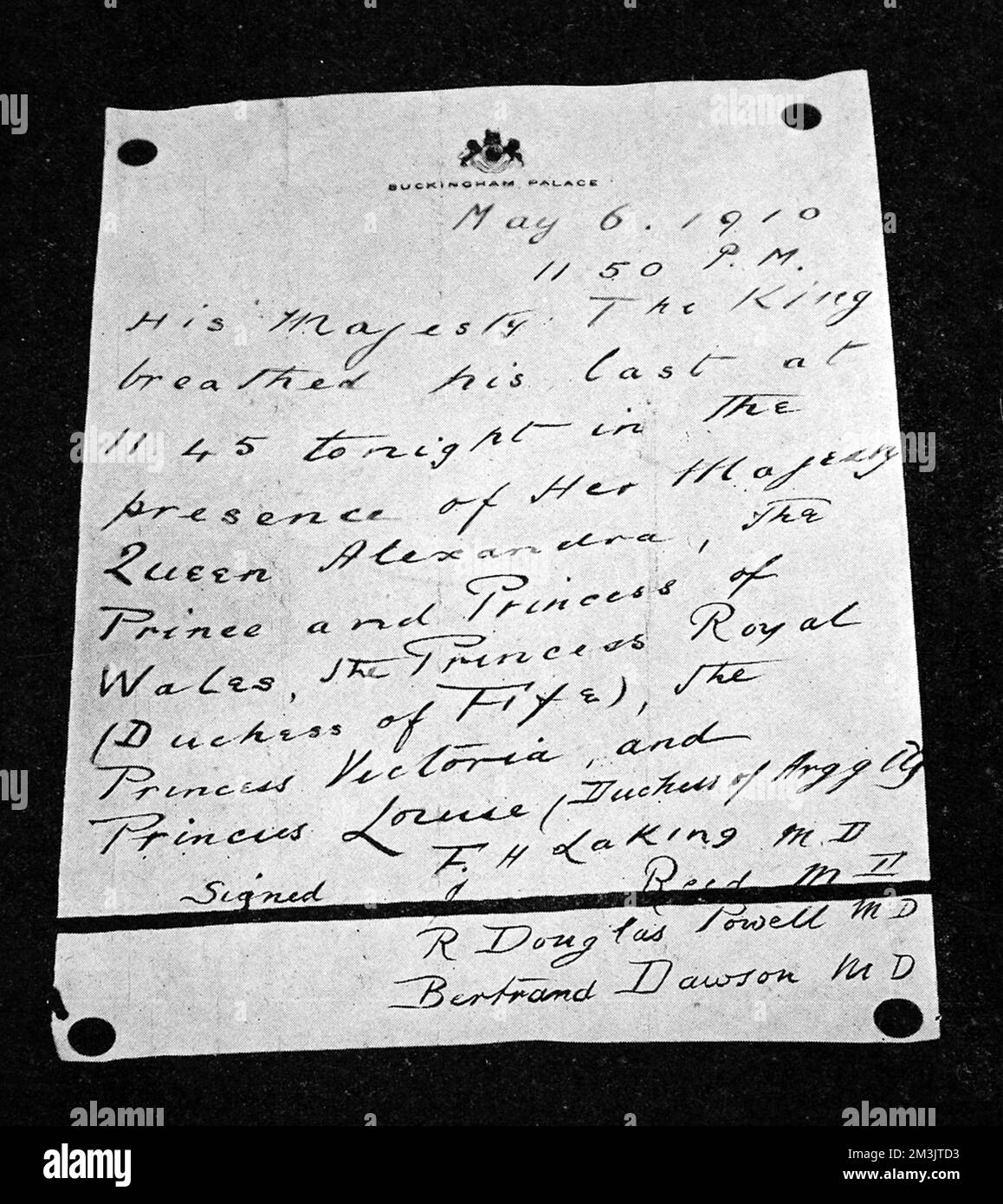 Announcement of the king's death Stock Photo - Alamy