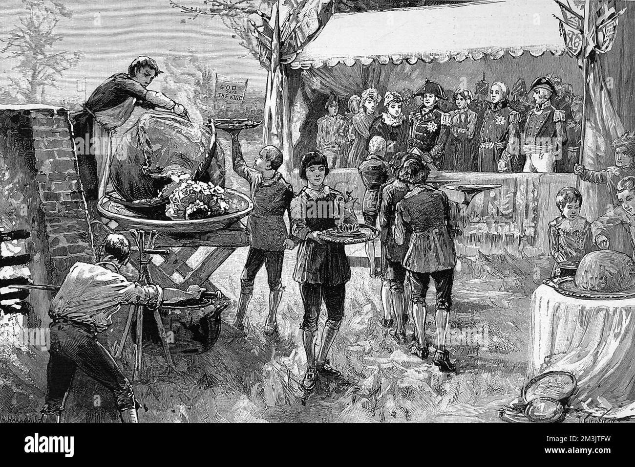 George III (1738 - 1820) and Queen Charlotte observing the roasting of ...