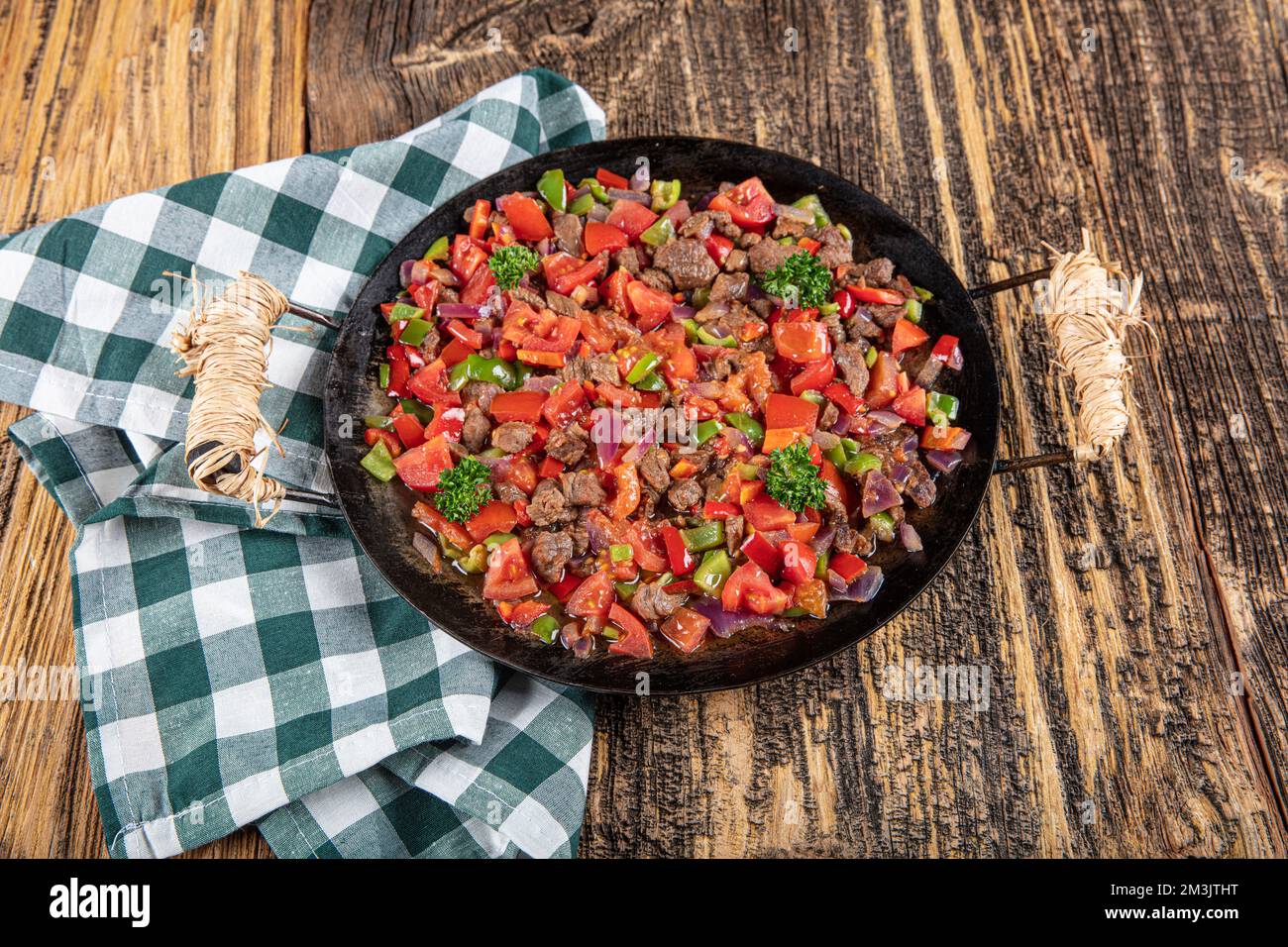 Turkish Food Et Kavurma. Meat Saute Turkish Et sote on black ground ...
