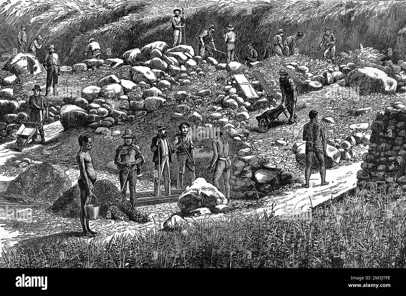 The Transvaal gold fields, South Africa showing diggers at work. 1875 ...