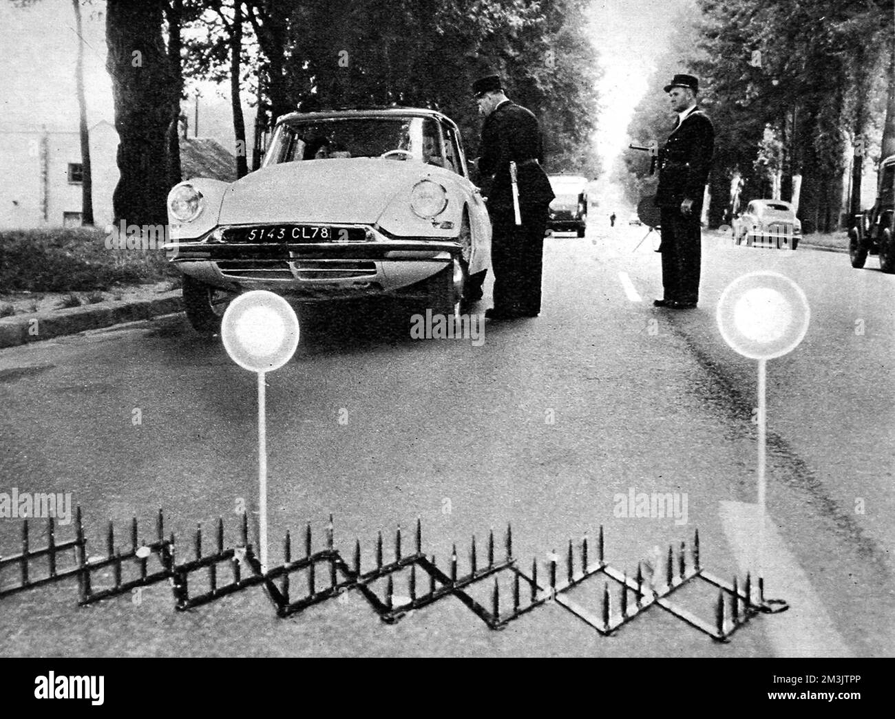 Police Road Block, France, 1958 Stock Photo - Alamy