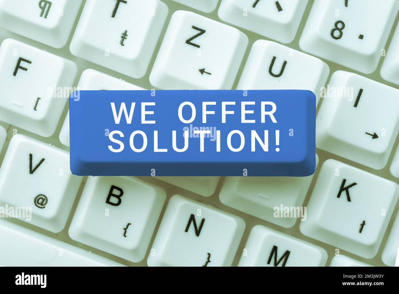 Hand writing sign We Offer Solution. Business overview give means of ...