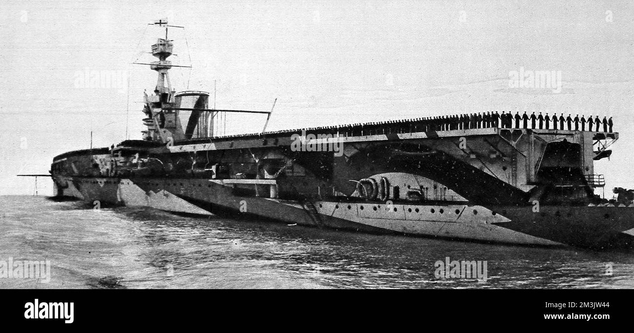 Photograph of HMS Furious, aircraft carrier, wearing its World War One ...