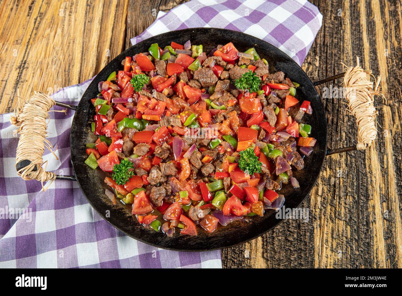 Turkish Food Et Kavurma. Meat Saute Turkish Et sote on black ground ...
