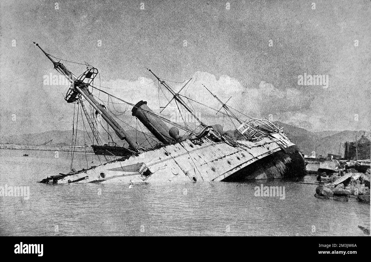 HMS 'Phoenix' after the Hong-Kong Typhoon, September 1906 Stock Photo ...