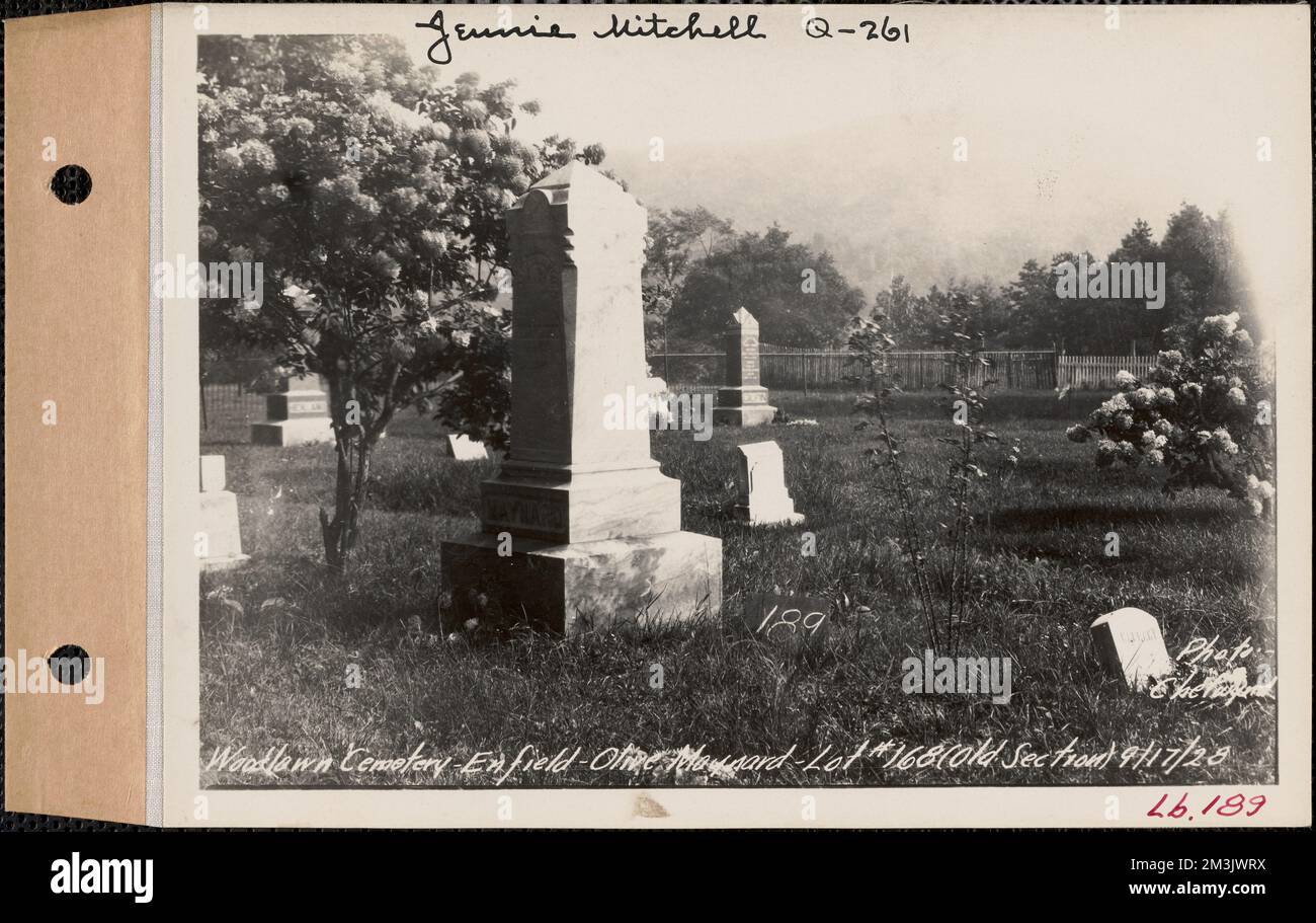 Olive Maynard, Woodlawn Cemetery, old section, lot 168, Enfield, Mass., Sept. 17, 1928 : Jennie ...