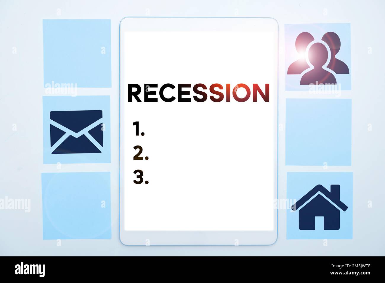 Inspiration showing sign Recession. Word Written on the process of ...