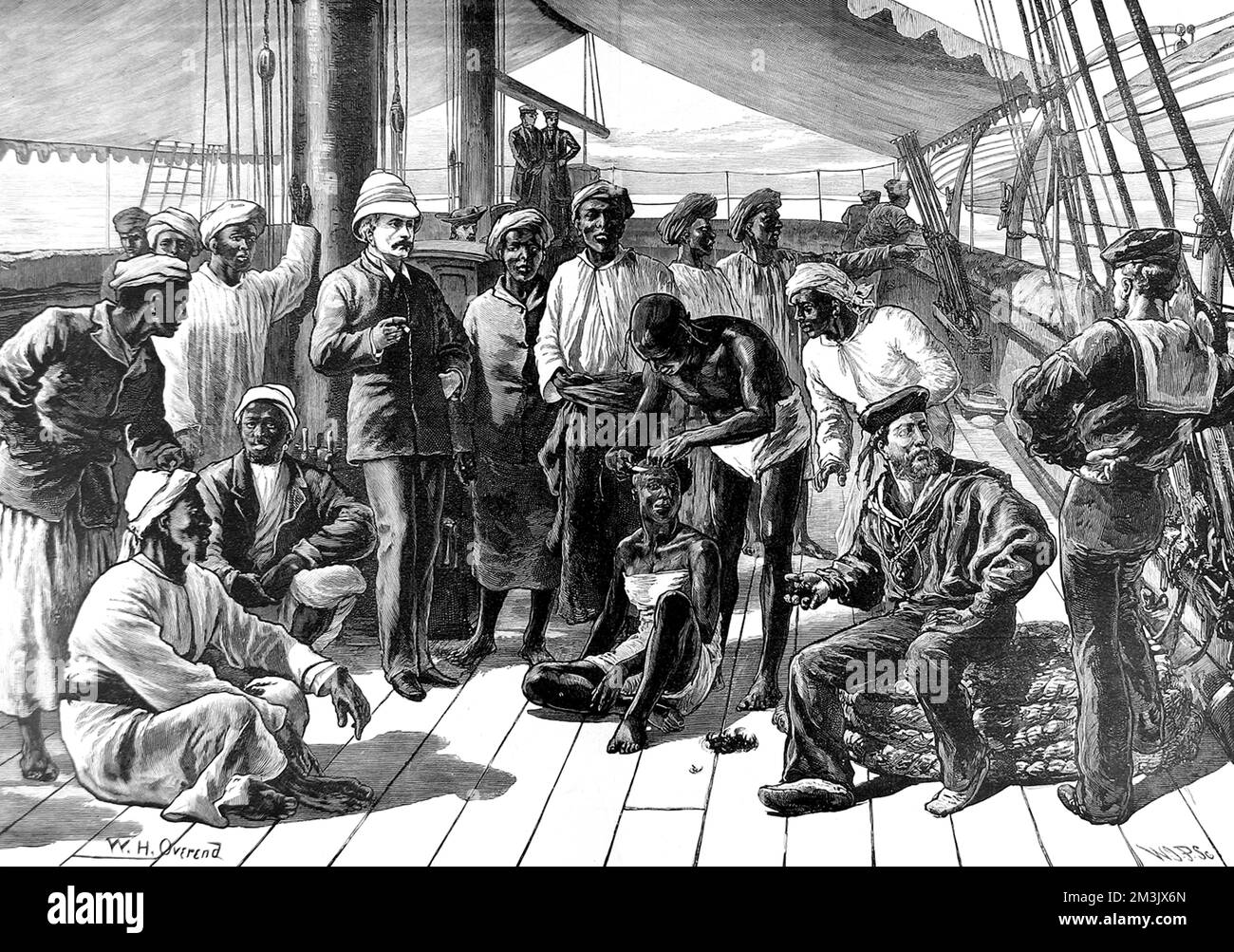 Sir Henry Morton Stanley and his African followers on board Stock Photo ...