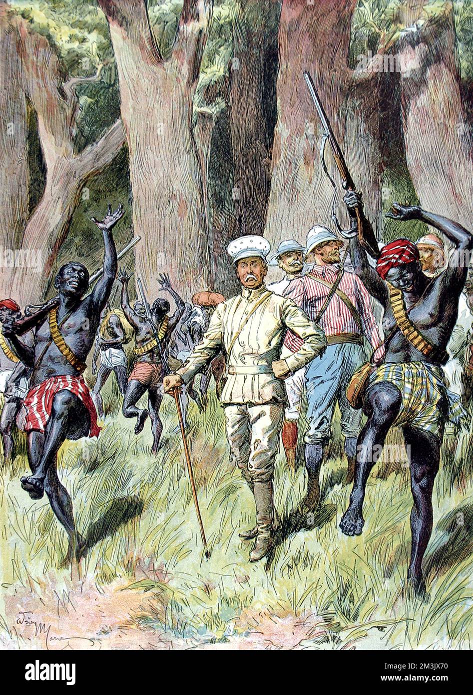 Sir Henry Morton Stanley and his men exit a forest, Central Stock Photo ...