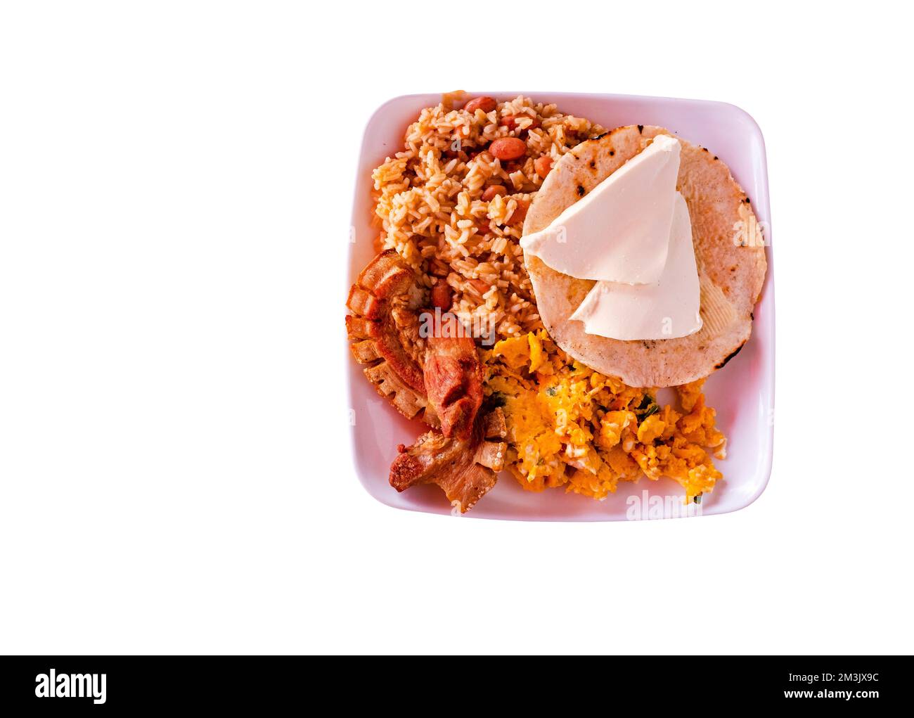 Calentado with beans, rice, egg and chicharron - traditional Colombian ...