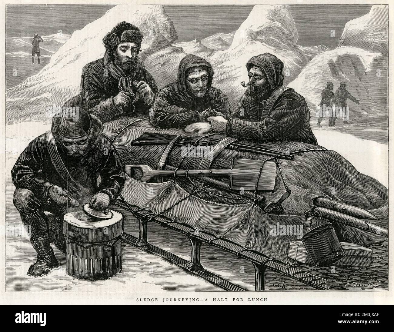 Sledging Party cooking lunch, British Arctic Expedition Stock Photo - Alamy