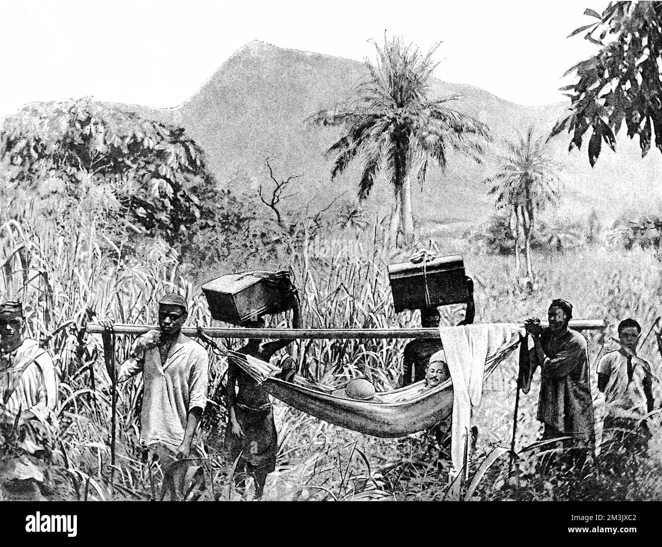 Travelling by hammock; H.M. Stanley's Emin Pasha Relief Expe Stock ...