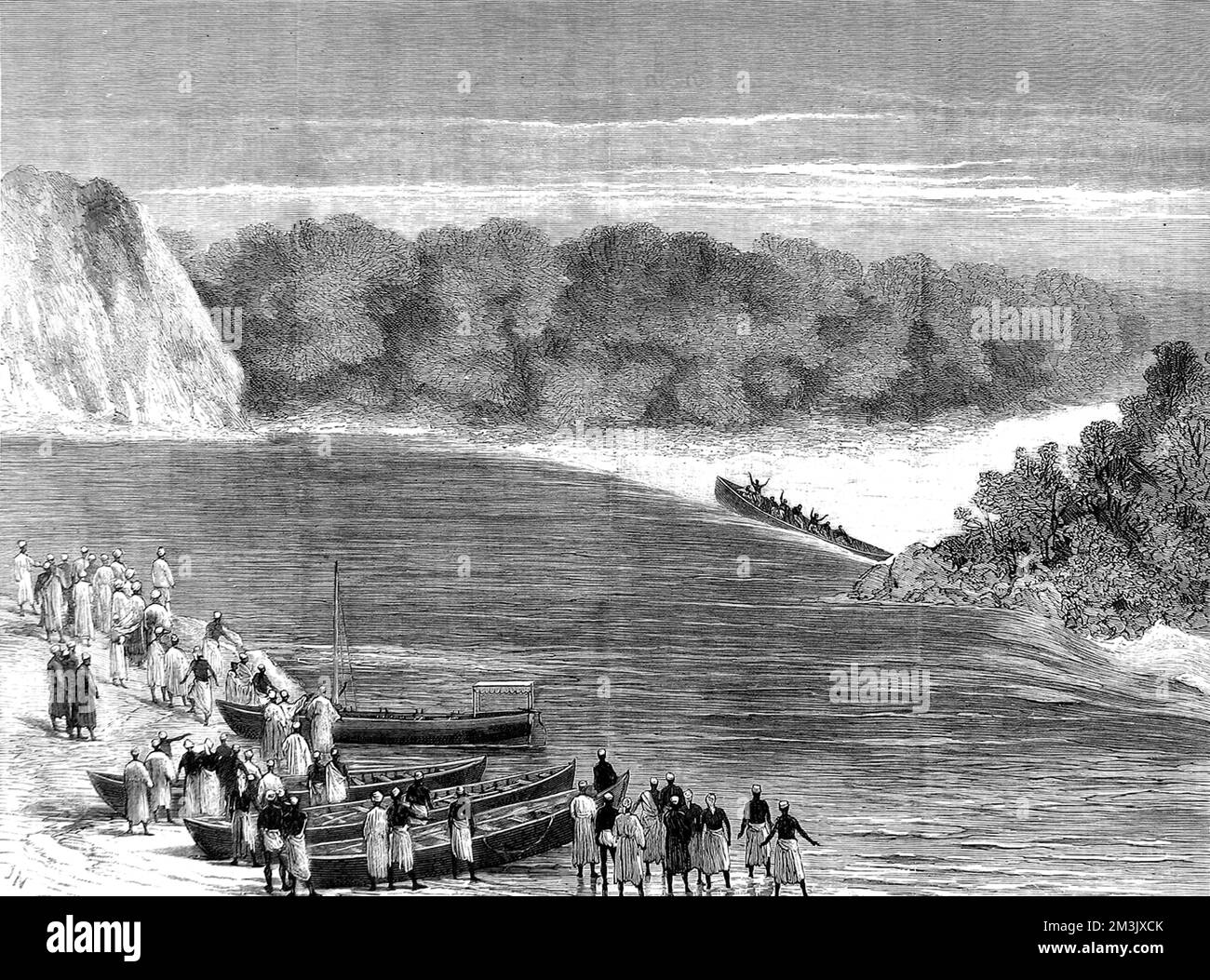 Engraving showing the death of Kalulu, at the Kalulu Falls, during Sir ...