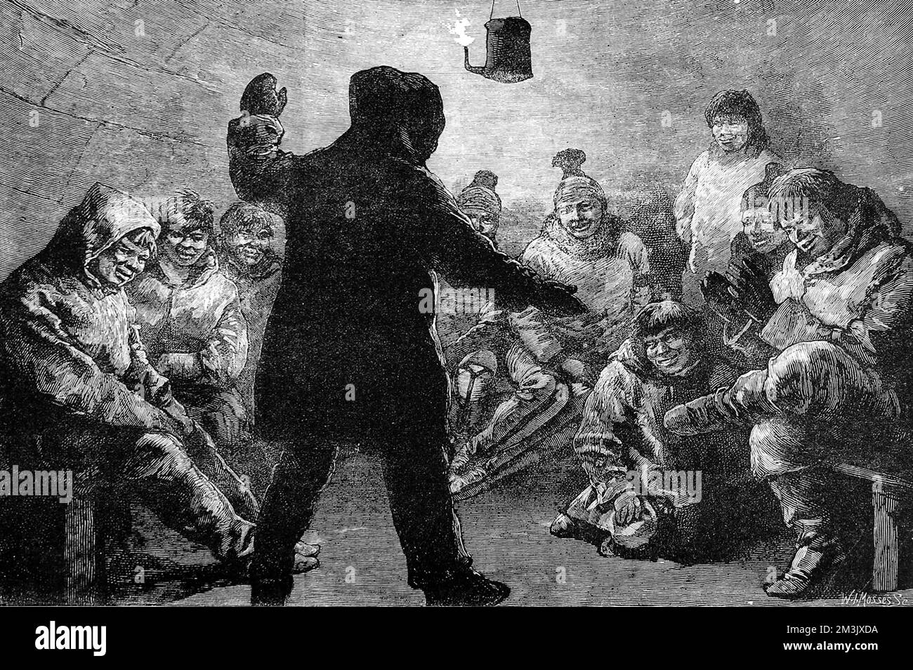 Netchillik Eskimo playing a game in an igloo 1881 Stock Photo - Alamy