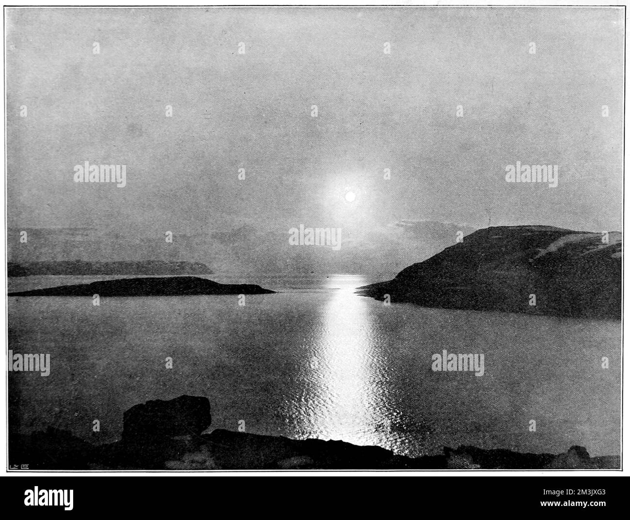Photograph showing the Midnight sun, as seen from the cliffs near ...