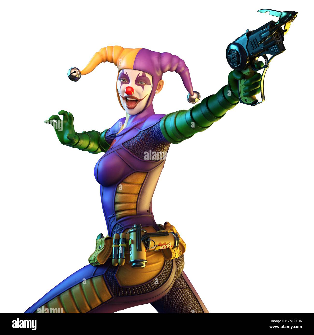3D illustration woman clown warrior isolated on white background Stock ...