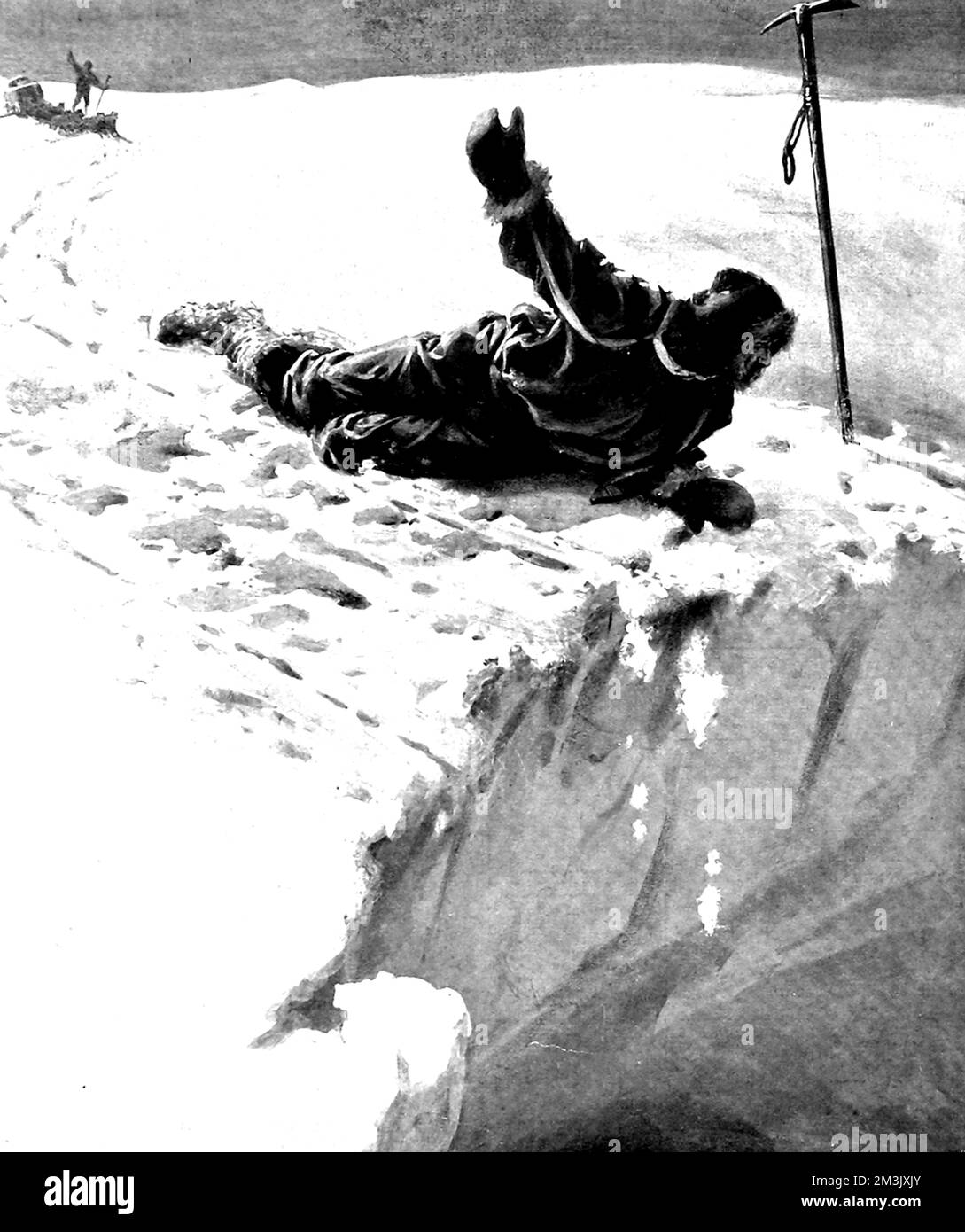 Illustration Showing Douglas Mawson Looking Into The Crevasse Into Which Lieutenant Ninnis Fell