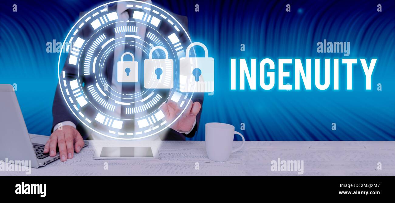 Text caption presenting Ingenuity. Business showcase the quality of ...